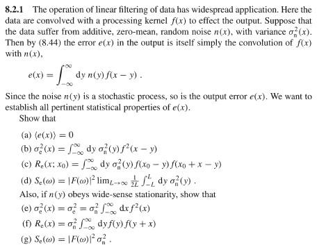 Solved 8.2.1 The operation of linear filtering of data has | Chegg.com