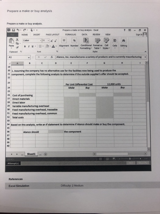 Solved 30.Award 5.00 points Prepare a make or buy analysis | Chegg.com