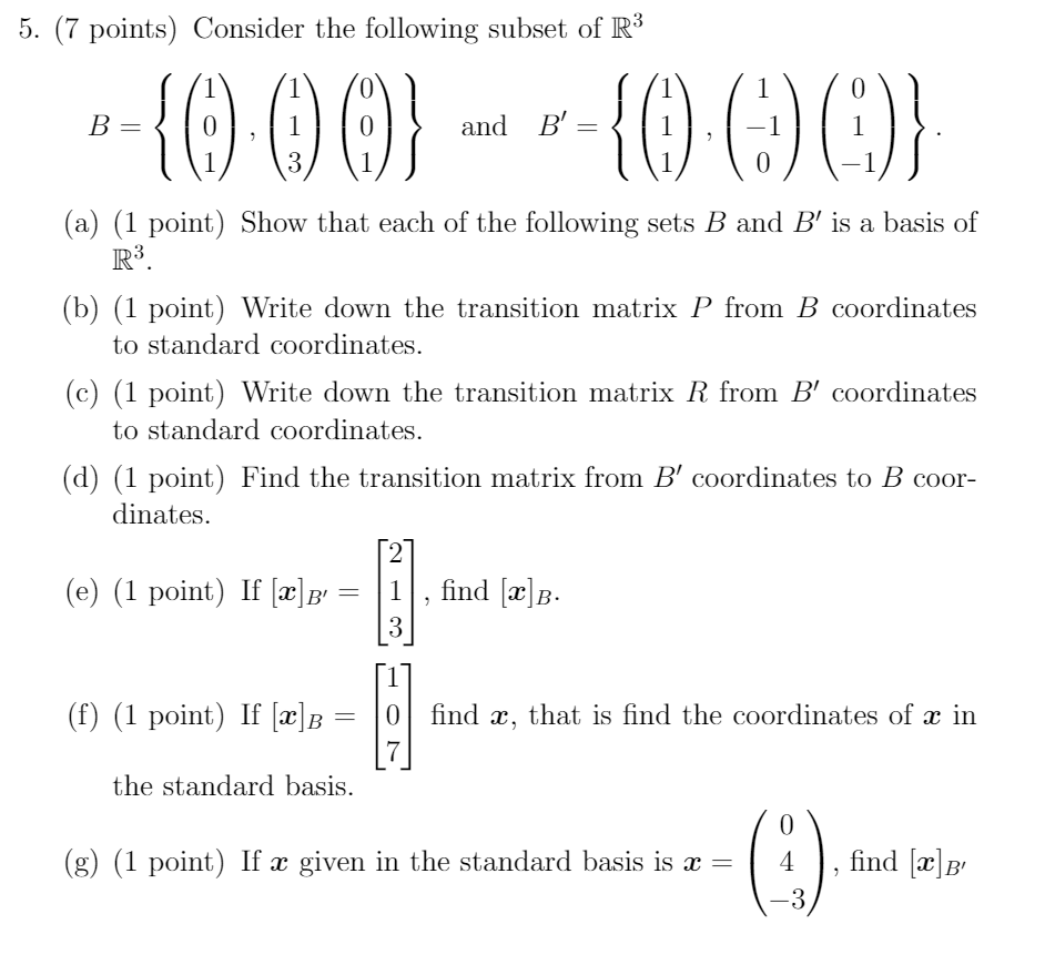 Solved 5. (7 points) Consider the following subset of R3 | Chegg.com