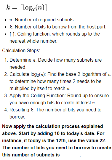 Solved k=|~log2(n)~|n ﻿: Number of required subnets.k ﻿: | Chegg.com