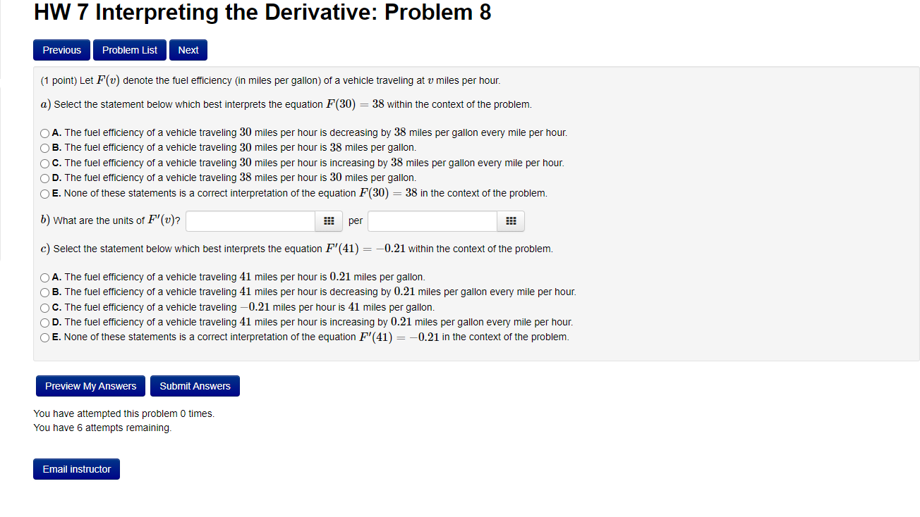 Solved HW 7 Interpreting the Derivative: Problem 8 Previous | Chegg.com
