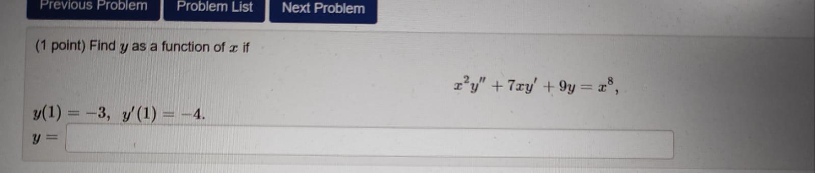 Solved Find yy as a function of xx | Chegg.com