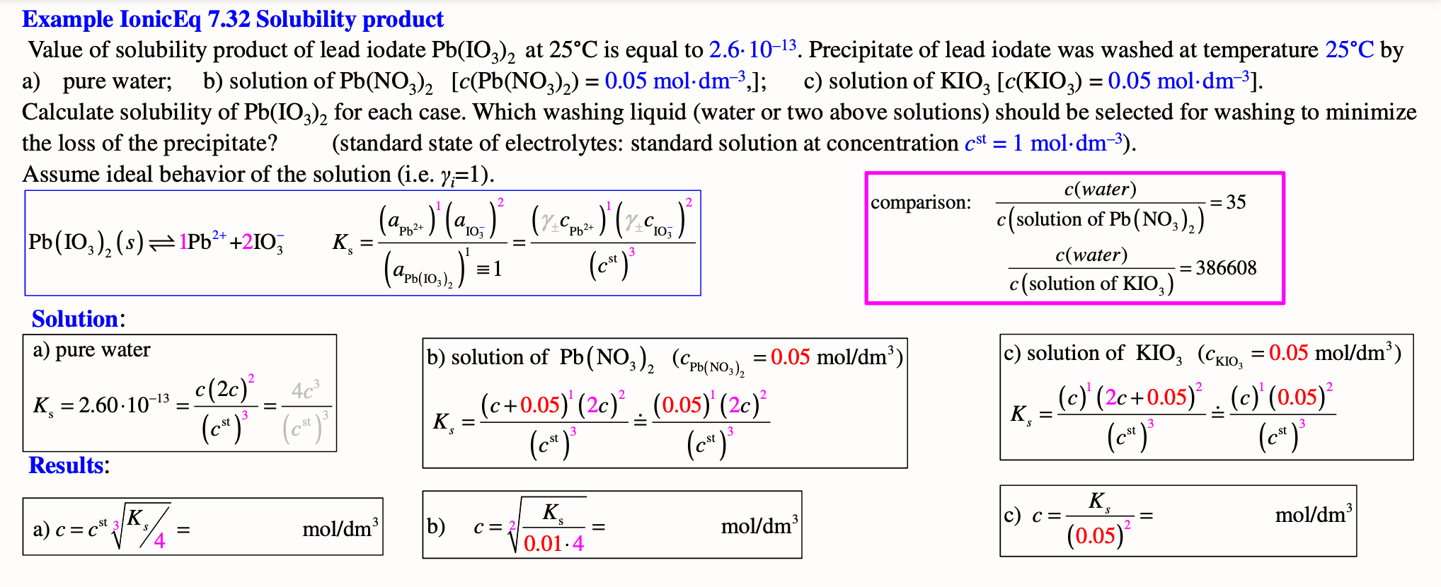 Solved Example IonicEq 7.32 Solubility product Value of | Chegg.com