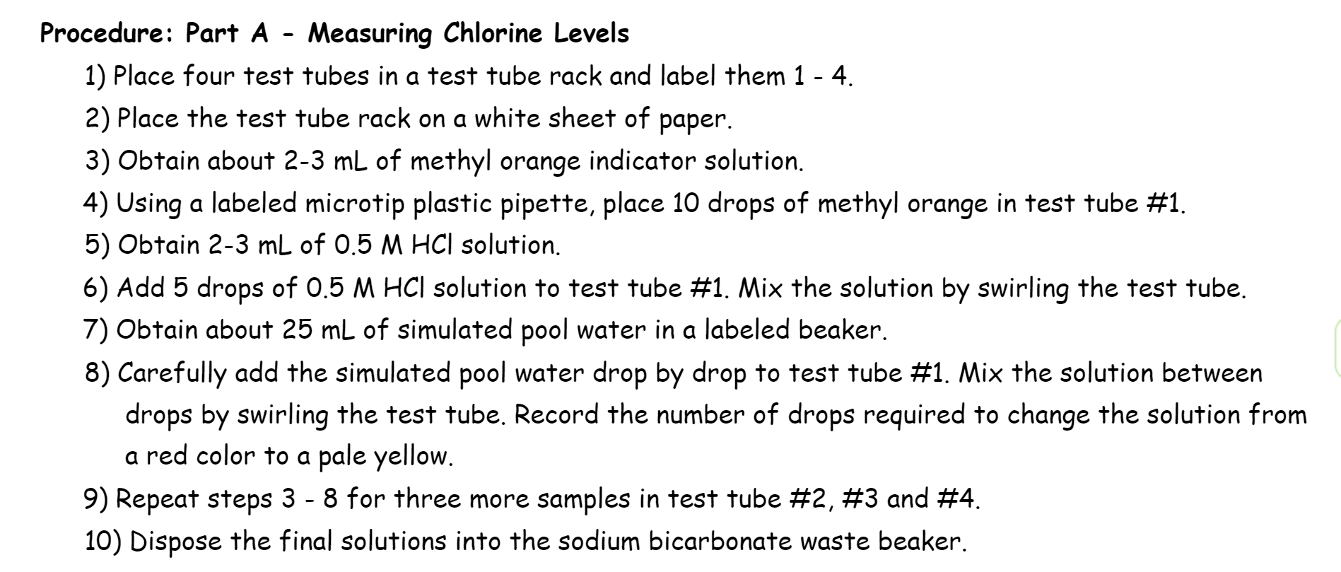 Procedure: Part A - Measuring Chlorine Levels 1) | Chegg.com