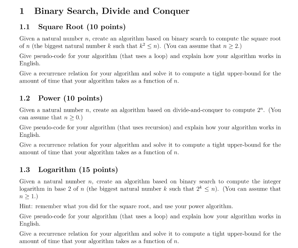 Solved 1 Binary Search Divide And Conquer 11 Square Root 