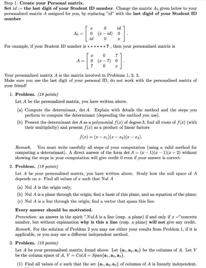 Solved Step 1. Create your Personal matrix. Set id := the | Chegg.com