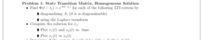 Solved Problem 1: State Transition Matrix, Homogeneous | Chegg.com