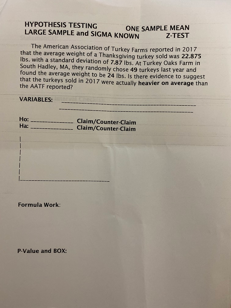 Solved HYPOTHESIS TESTING LARGE SAMPLE and SIGMA KNOWN ONE | Chegg.com