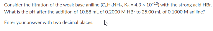 Solved Consider the titration of the weak base aniline | Chegg.com