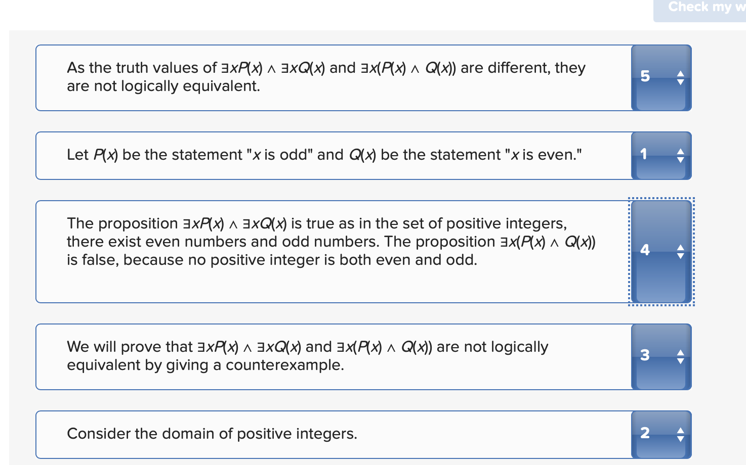 Solved Check my w Arrange the steps in the correct order to | Chegg.com