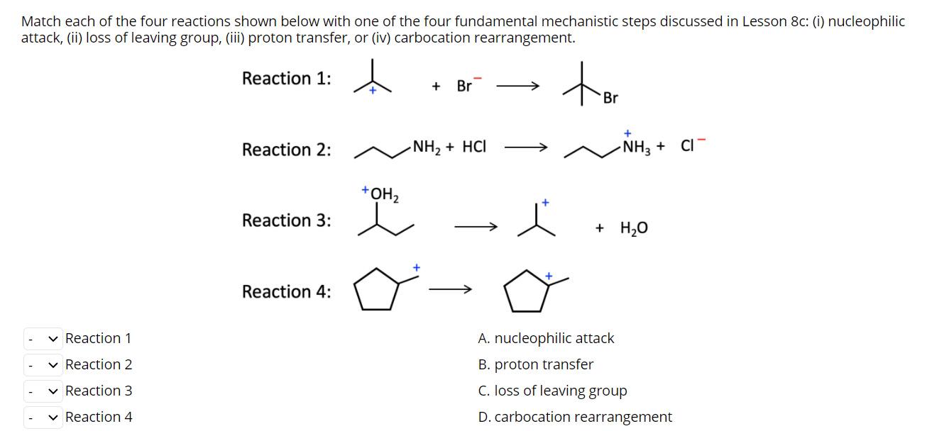 Solved Match each of the four reactions shown below with one | Chegg.com