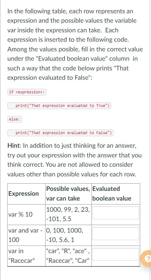 Solved In the following table, each row represents an | Chegg.com