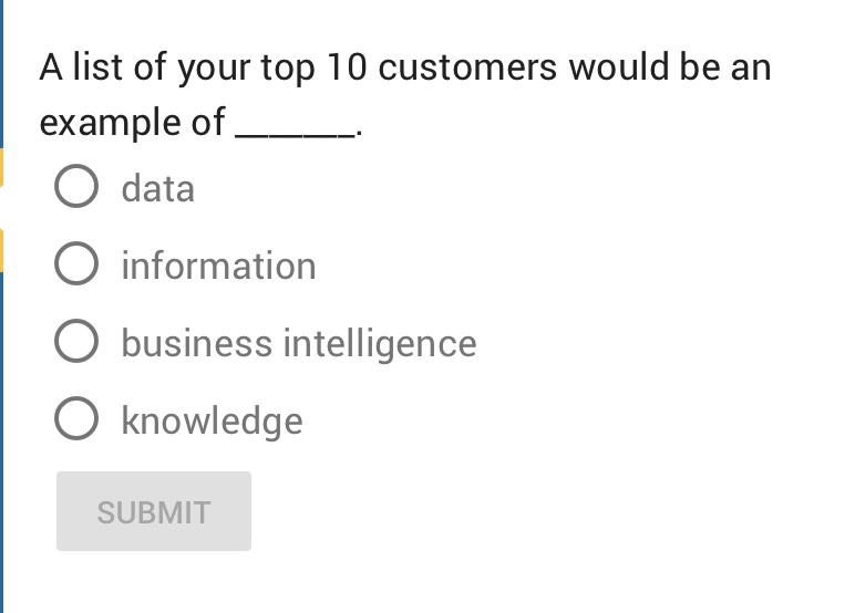 Solved A list of your top 10 customers would be an example | Chegg.com