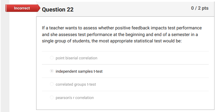 Solved Incorrect Question 22 If a teacher wants to assess | Chegg.com