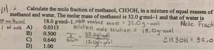 Solved 川J Calculate the mole fraction of methanol, CH3OH, in | Chegg.com