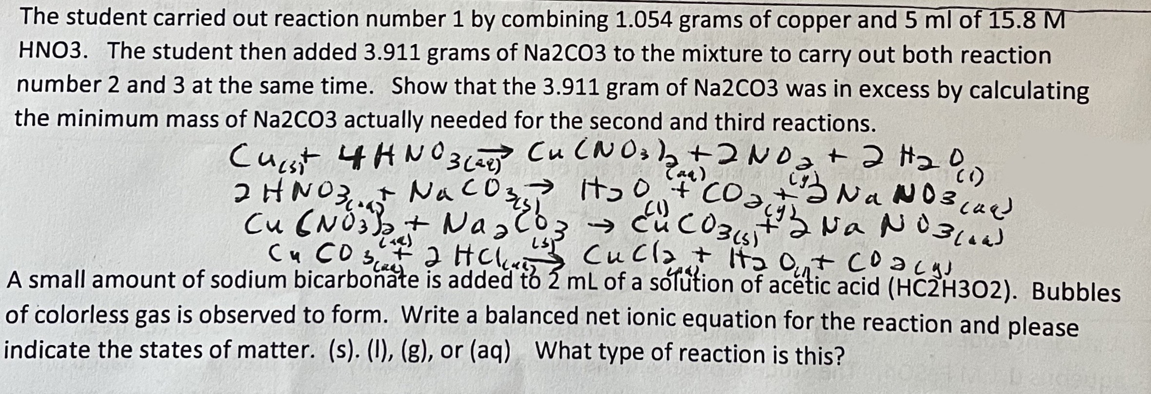 Solved The student carried out reaction number 1 by | Chegg.com