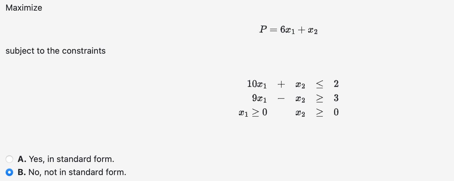 Solved For each system, determine if it is in standard form. | Chegg.com
