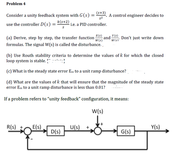 Solved Problem 4 Consider a unity feedback system with G(s) | Chegg.com