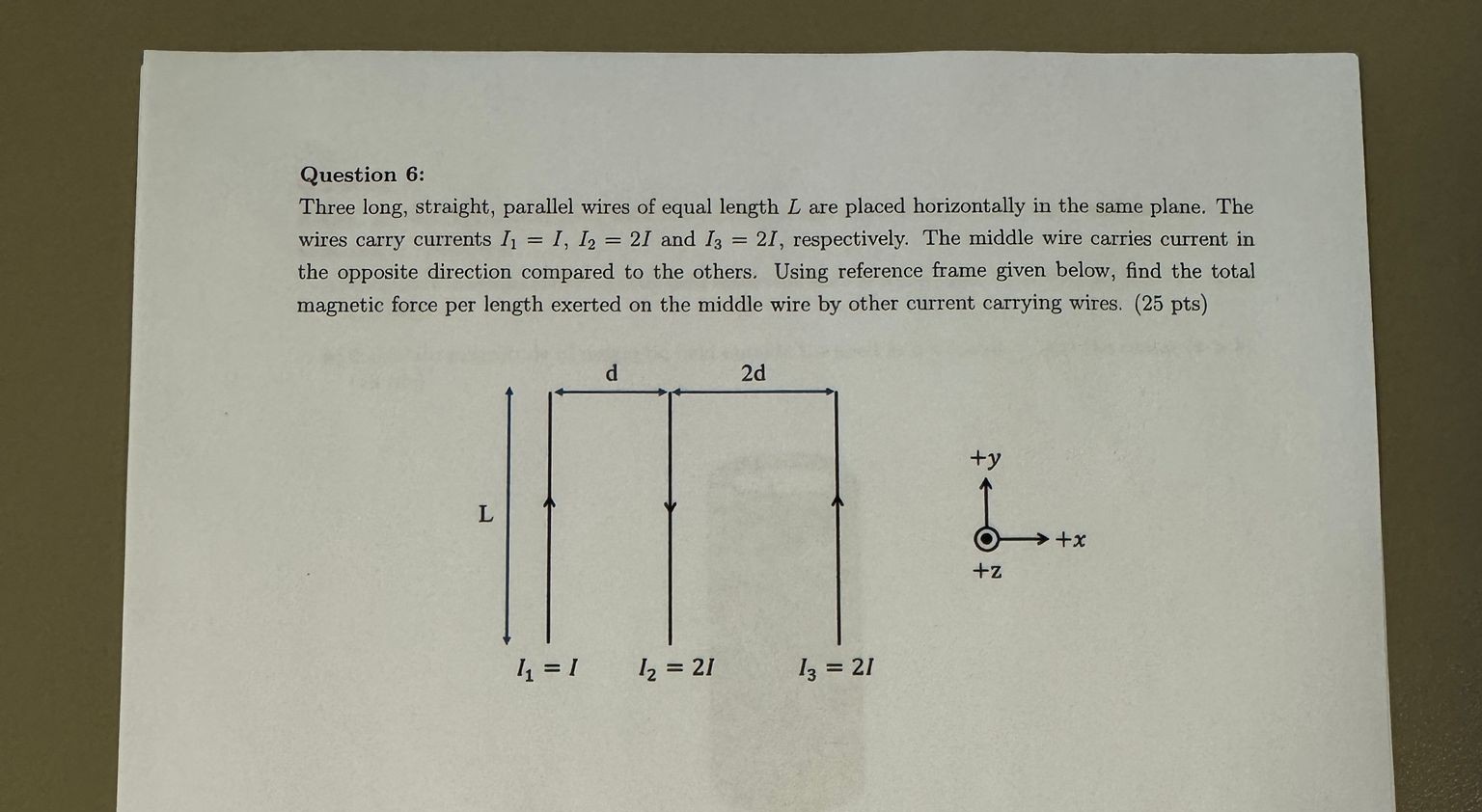 Solved Question 6: Three long, straight, parallel wires of | Chegg.com