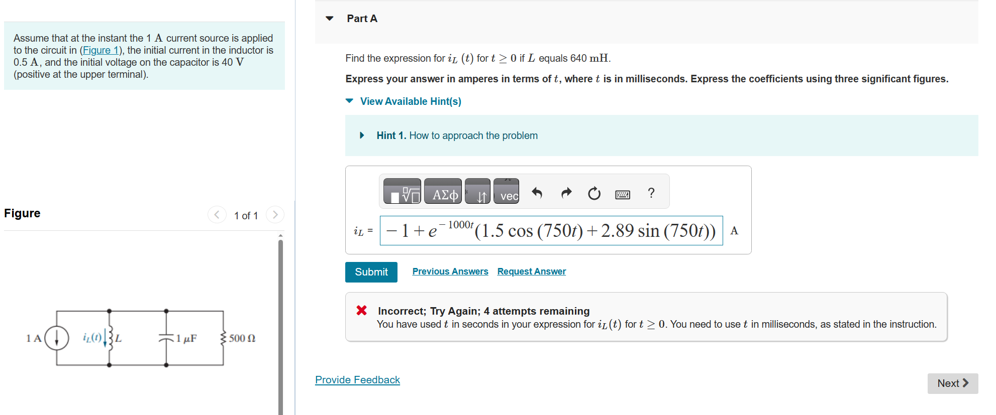 Solved Assume that at the instant the 1 A current source is | Chegg.com