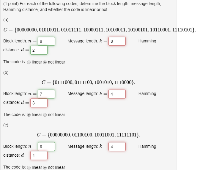 Solved (1 point) For each of the following codes, determine | Chegg.com