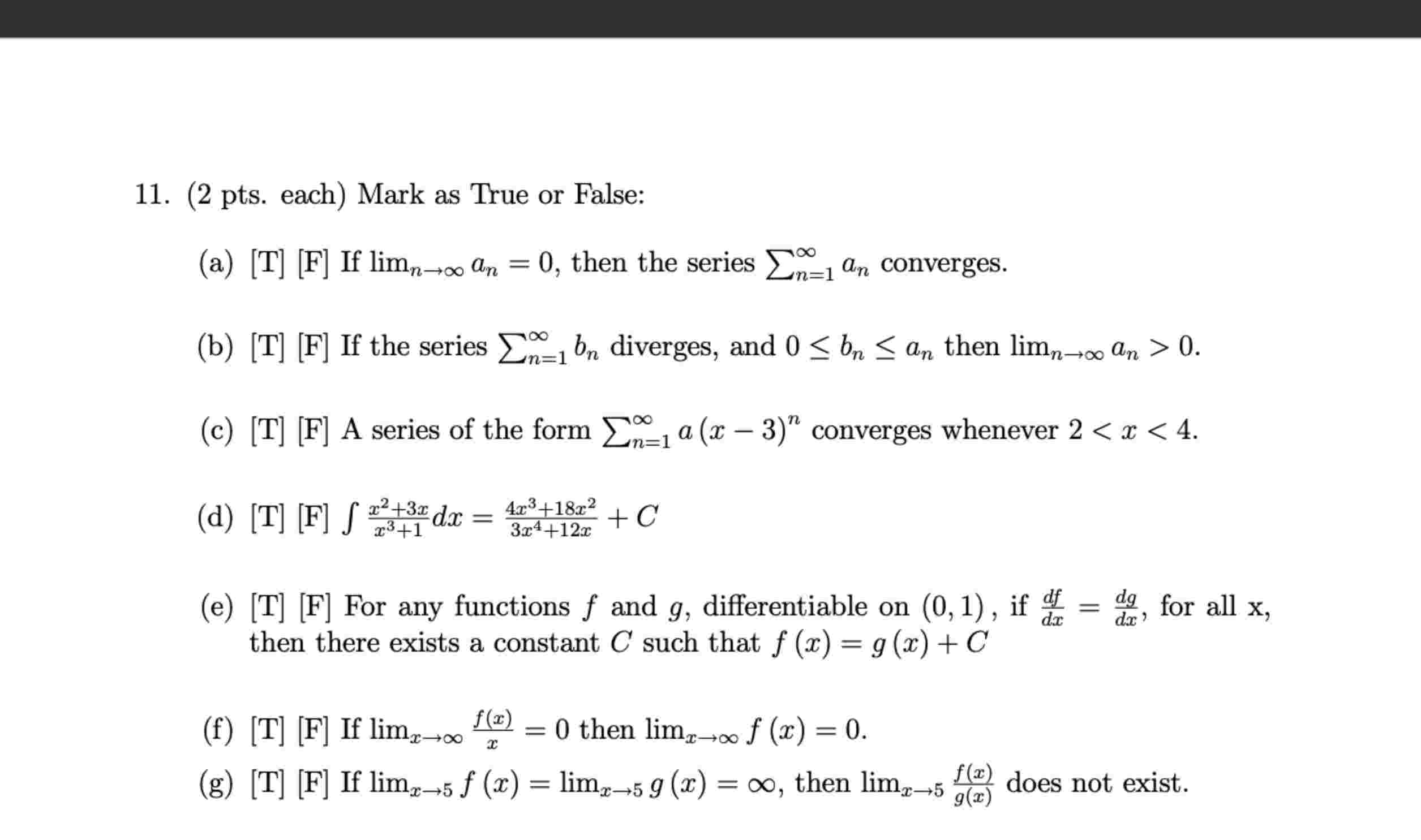 Solved (2 pts. ﻿each) ﻿Mark as ﻿True or | Chegg.com