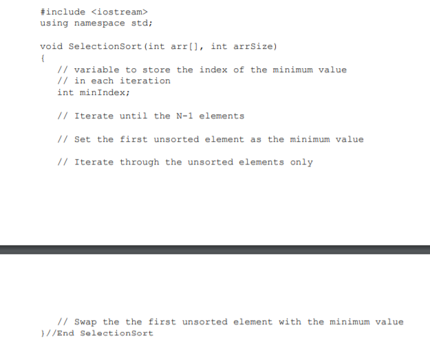 Solved #include using namespace std; void SelectionSort | Chegg.com