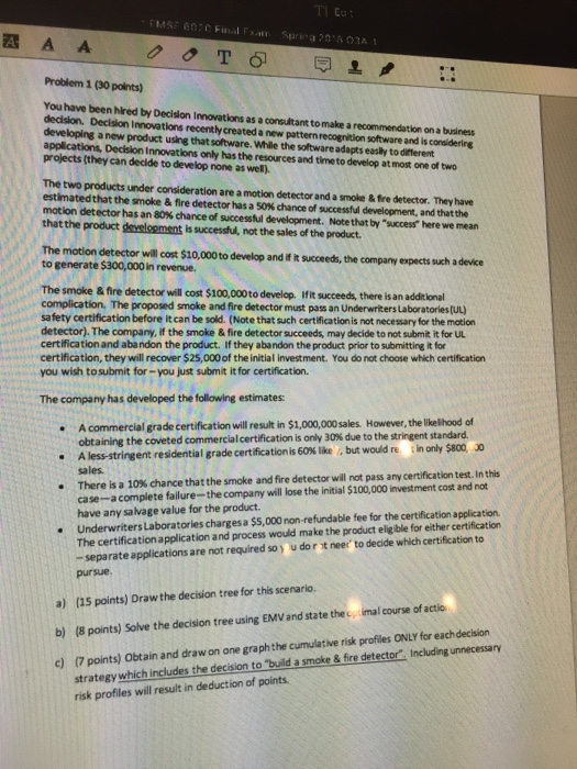 Solved Eo ?AA Problem 1 (30 points) You have been hired by | Chegg.com