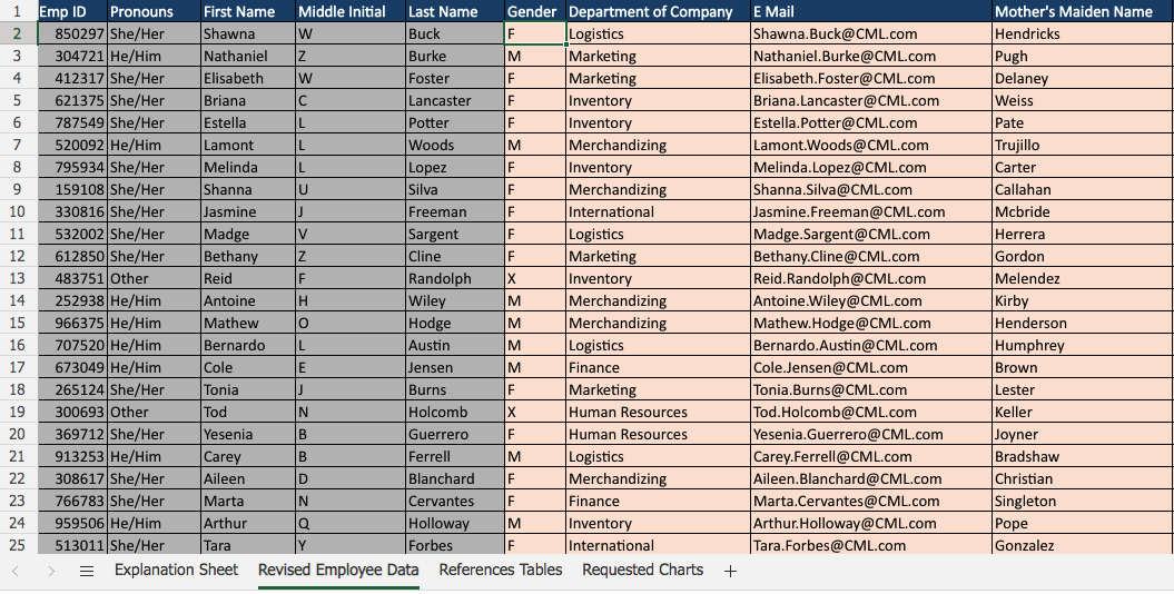 Solved 三 Explanation Sheet Revised Employee Data References | Chegg.com