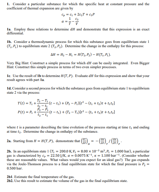 Solved 1. Consider a particular substance for which the | Chegg.com