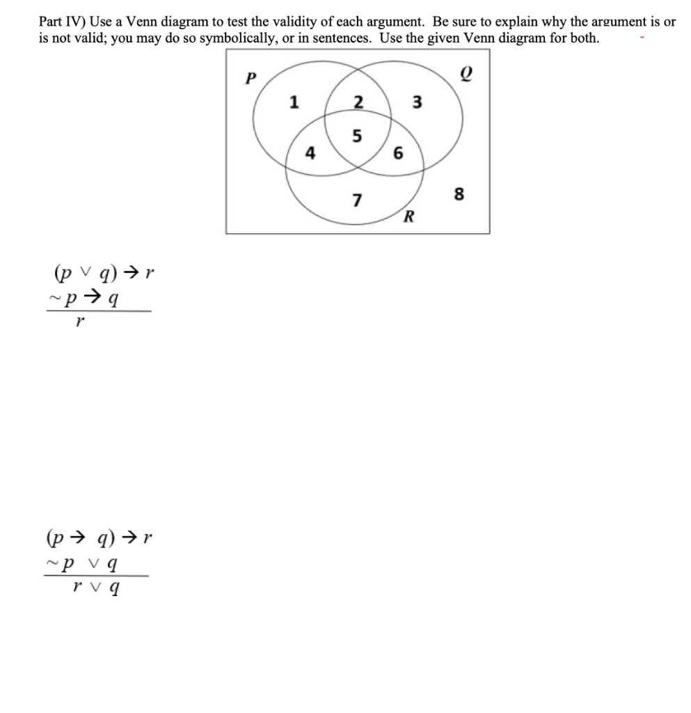 Solved Part IV) Use a Venn diagram to test the validity of | Chegg.com