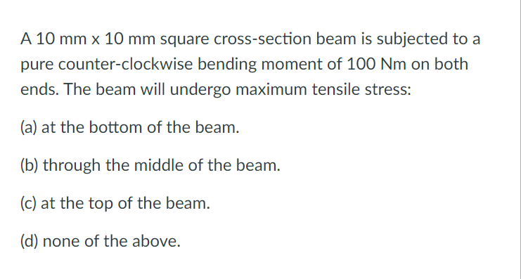 Solved A 10 mm×10 mm square cross-section beam is subjected | Chegg.com
