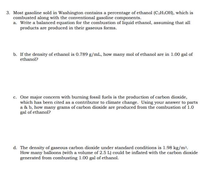 Solved 3. Most gasoline sold in Washington contains a | Chegg.com