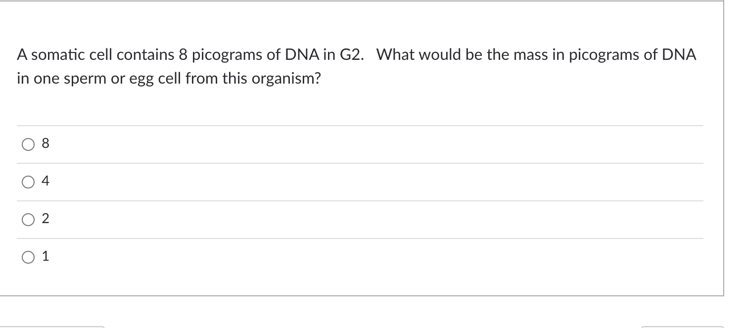 Solved A somatic cell contains 8 picograms of DNA in G2. | Chegg.com