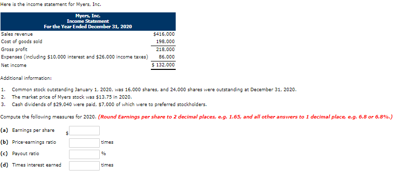 Solved Here is the income statement for Myers, Inc. Myers, | Chegg.com