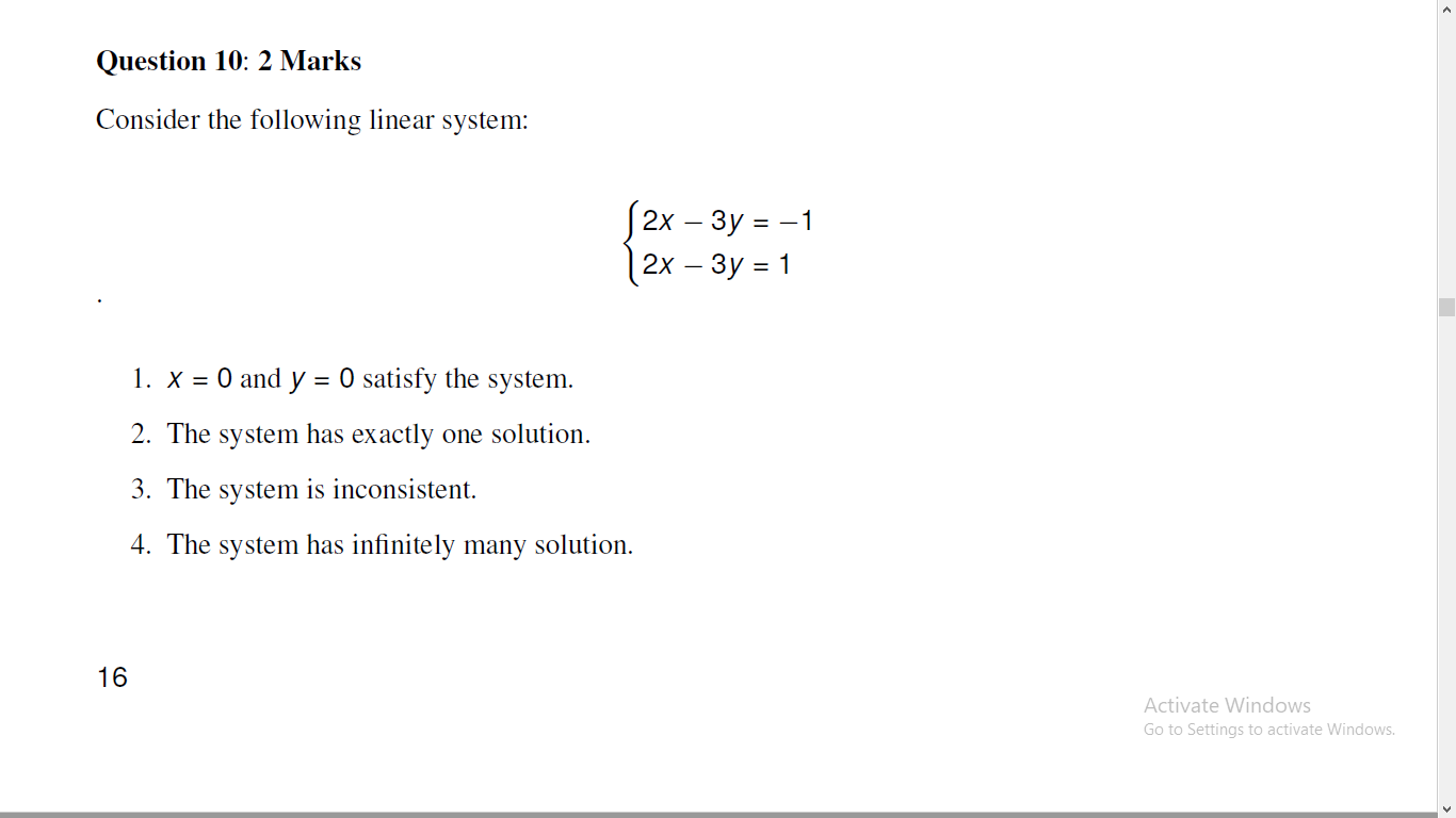 Solved Question 9: 2 Marks Consider given the system | Chegg.com