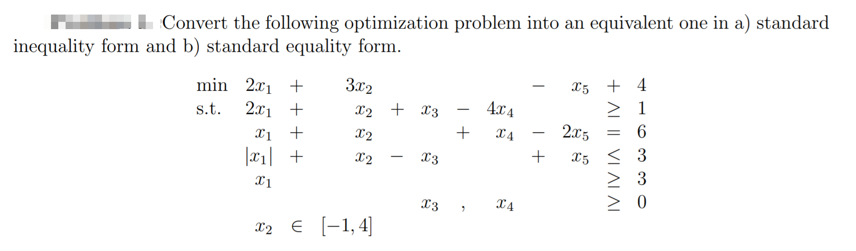 Solved Convert the following optimization problem into an | Chegg.com
