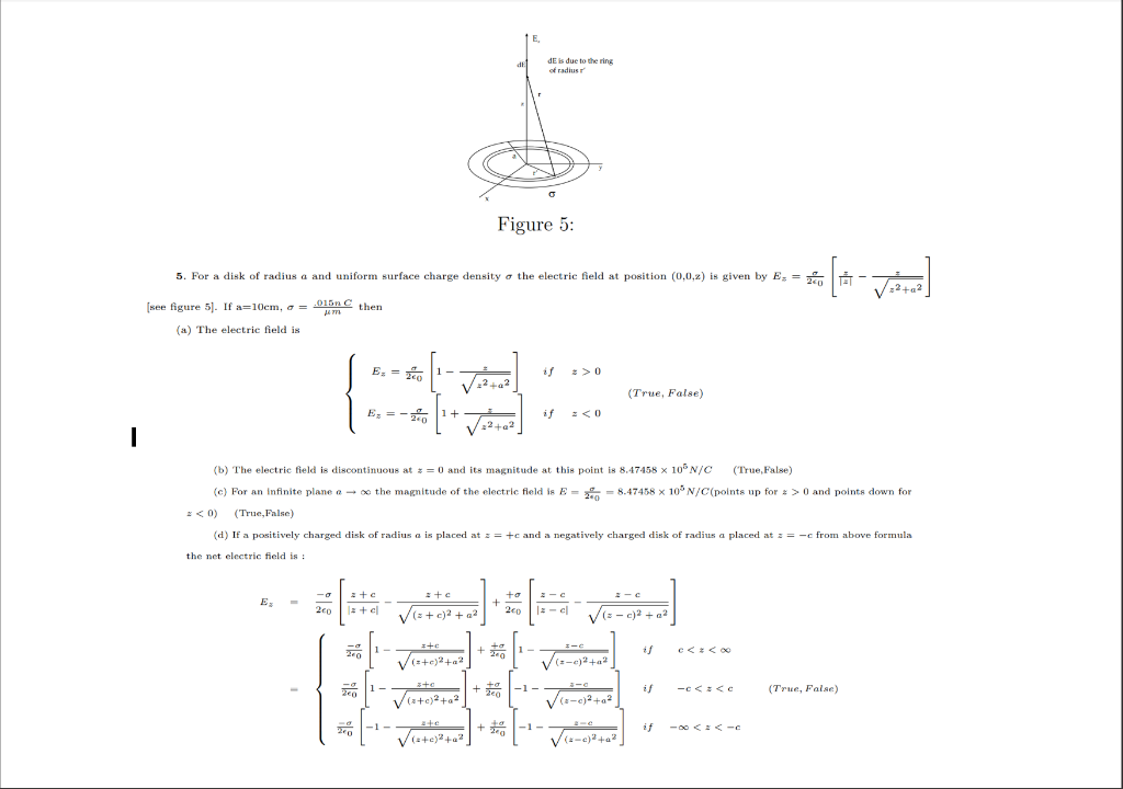 Solved 5. For a disk of radius a and uniform surface charge | Chegg.com