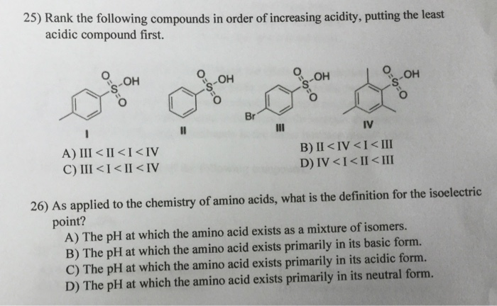 Solved 25) Rank the following compounds in order of | Chegg.com