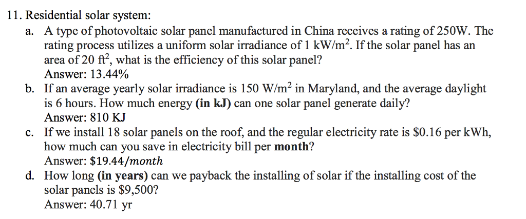 Solved 11. Residential solar system: A type of photovoltaic | Chegg.com