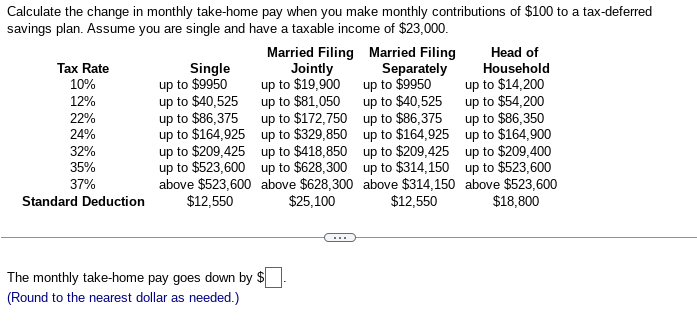 Solved Calculate the change in monthly take-home pay when | Chegg.com