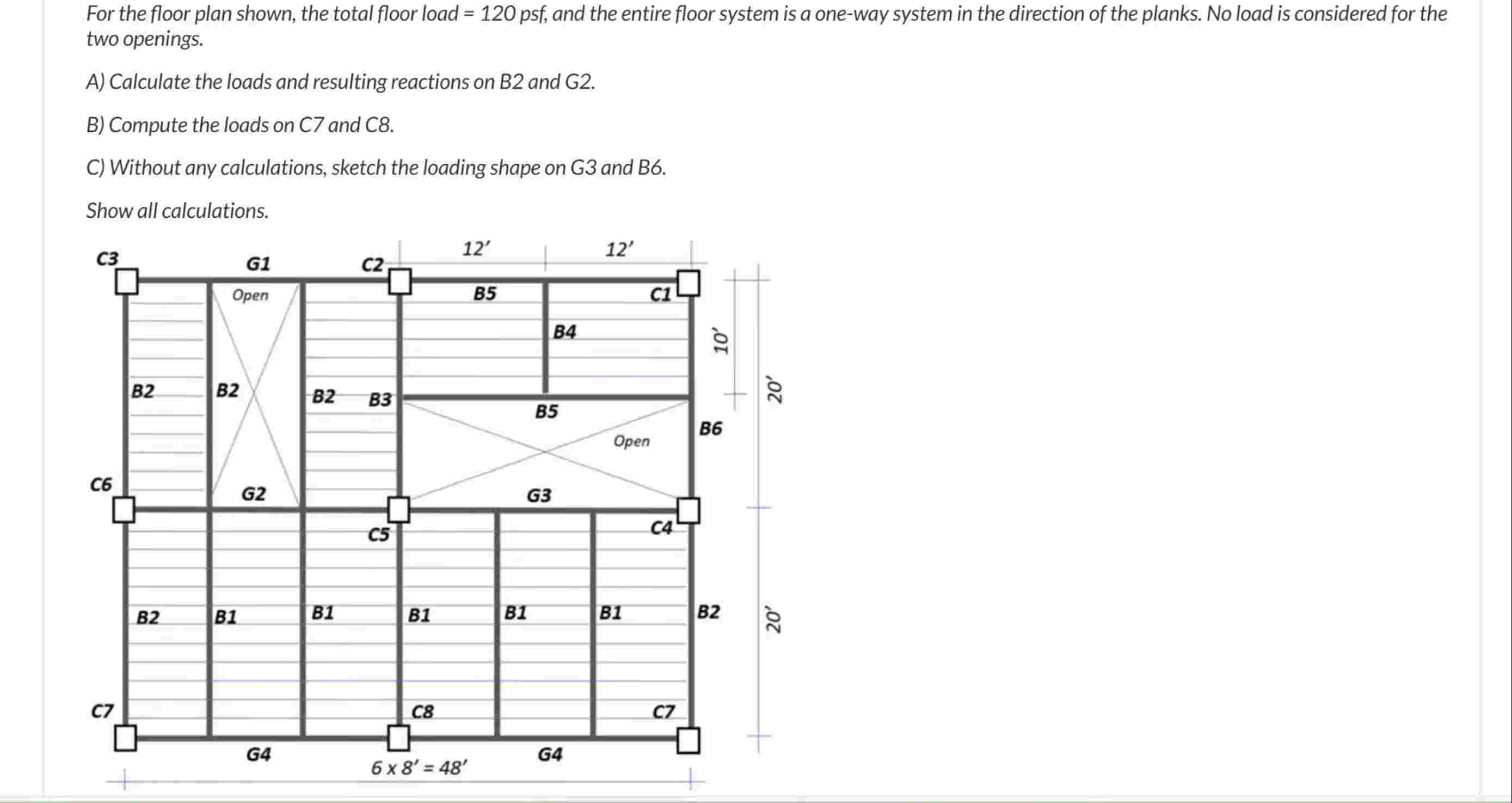 Solved For the floor plan shown, the total floor load = 120 | Chegg.com