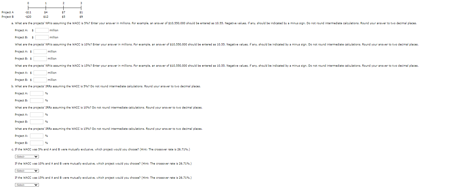 Solved ct A Project A:$ million Project A:$ million Project | Chegg.com