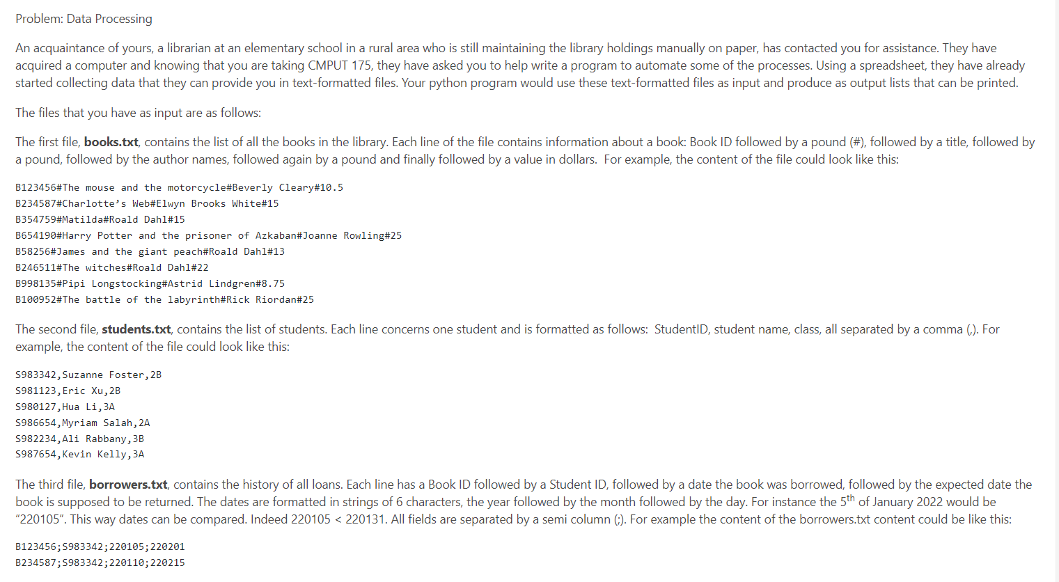 Solved Problem: Data Processing An acquaintance of yours, a | Chegg.com