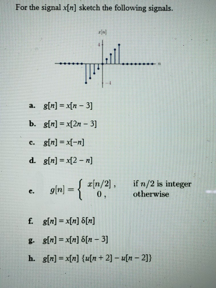 Solved For the signal x[n] sketch the following signals. a. | Chegg.com