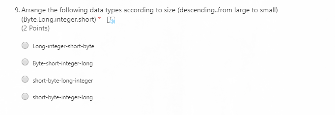 Solved 9. Arrange the following data types according to size | Chegg.com