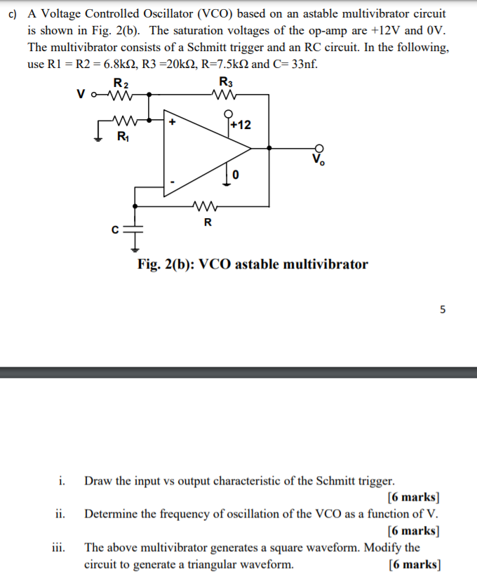 Solved c) A Voltage Controlled Oscillator (VCO) based on an | Chegg.com