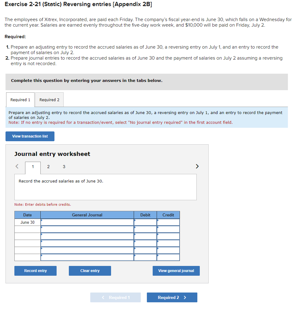 Solved Exercise 2-21 (Static) Reversing entries [Appendix | Chegg.com