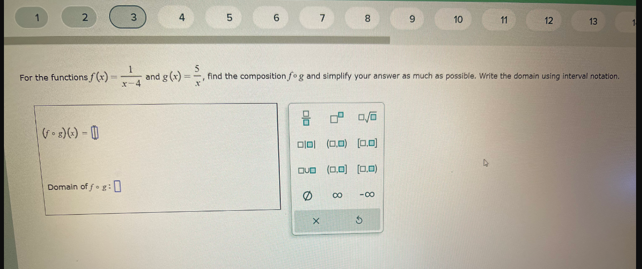 Solved For the functions f(x)=x−41 and g(x)=x5, find the | Chegg.com