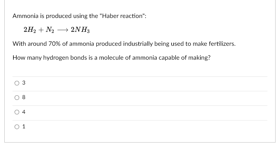 Solved Ammonia is produced using the "Haber | Chegg.com